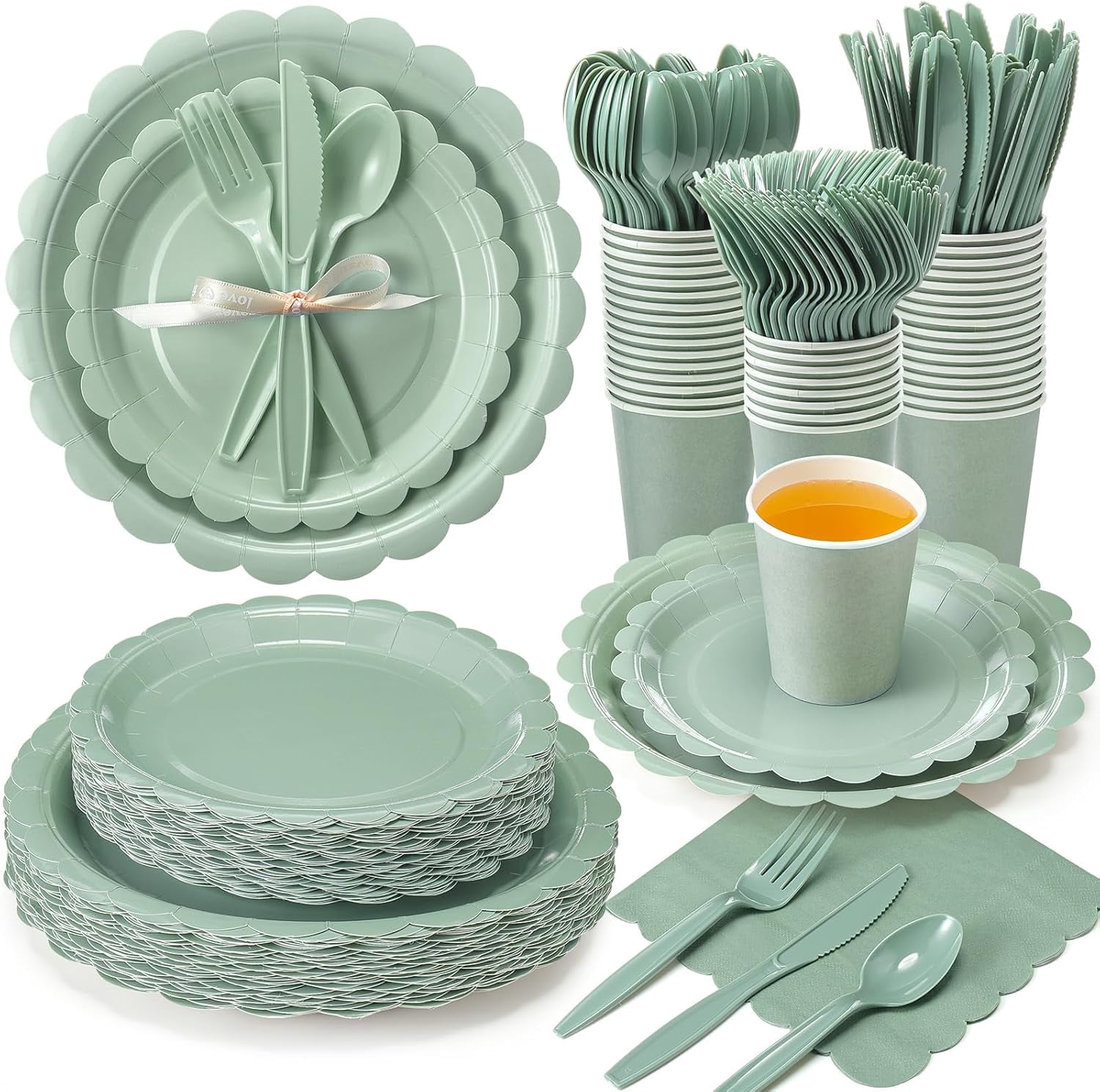 350 Pcs Sage Green Plates and Napkins, 50 Guest Graduation Party ...