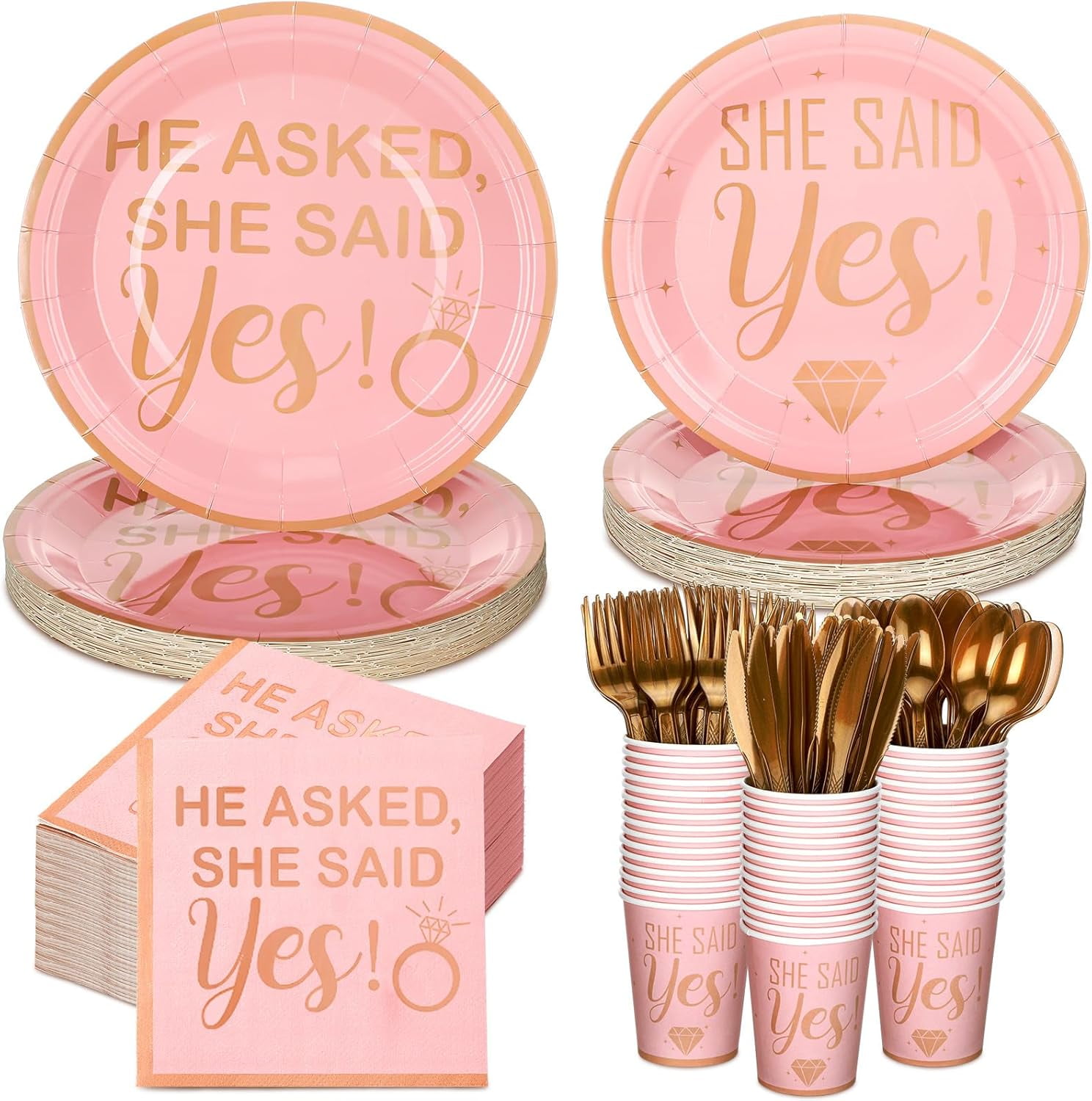350 Pcs She Said Yes Tableware Disposable Engament Party Supplies ...