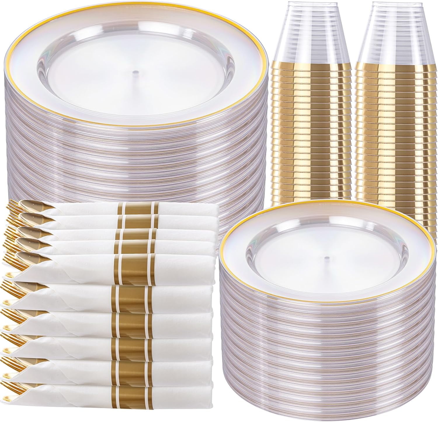 350 Pcs Silver Plastic Dinnerware Set for 50 Guests, Include: 50 Dinner ...