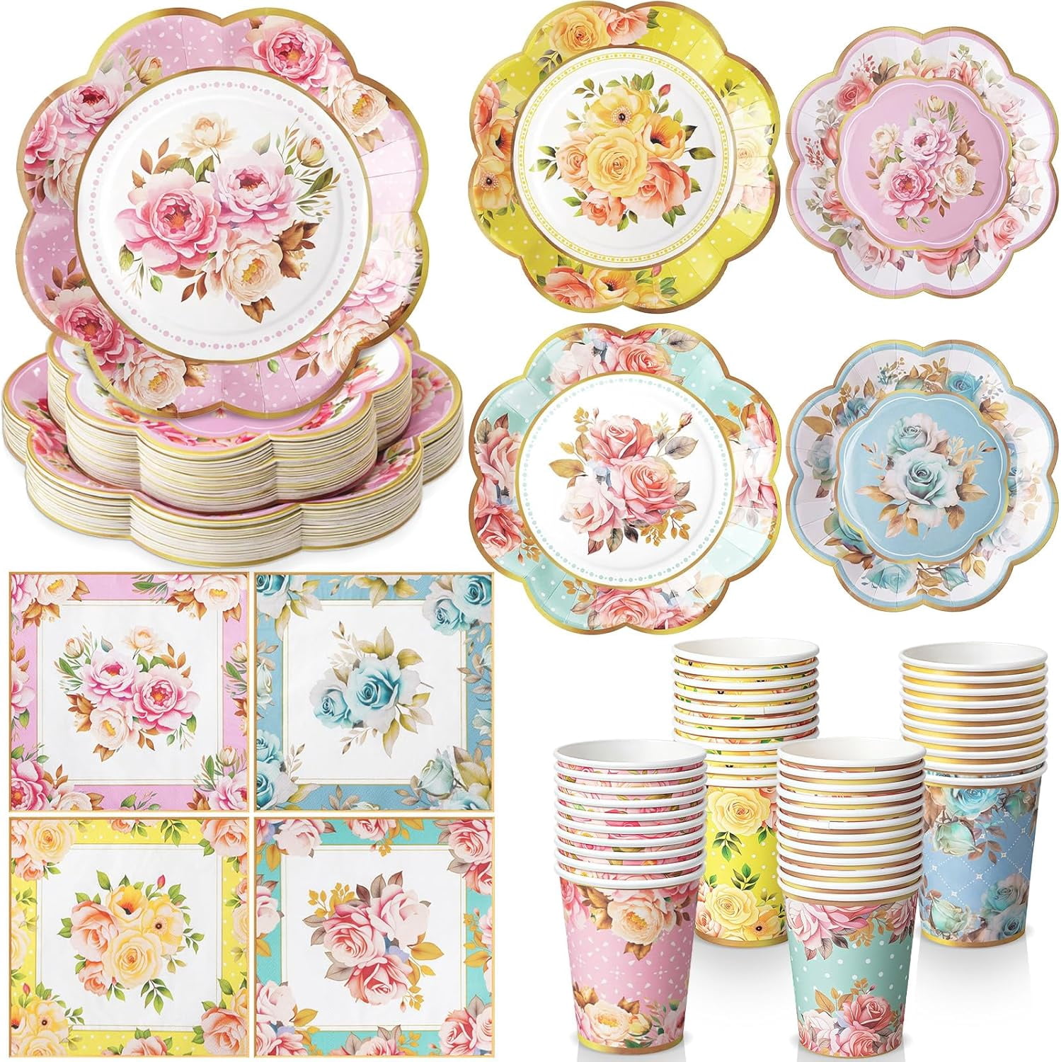350 Pcs Tea Party Supplies Spring Summer Tableware Set Disposable ...