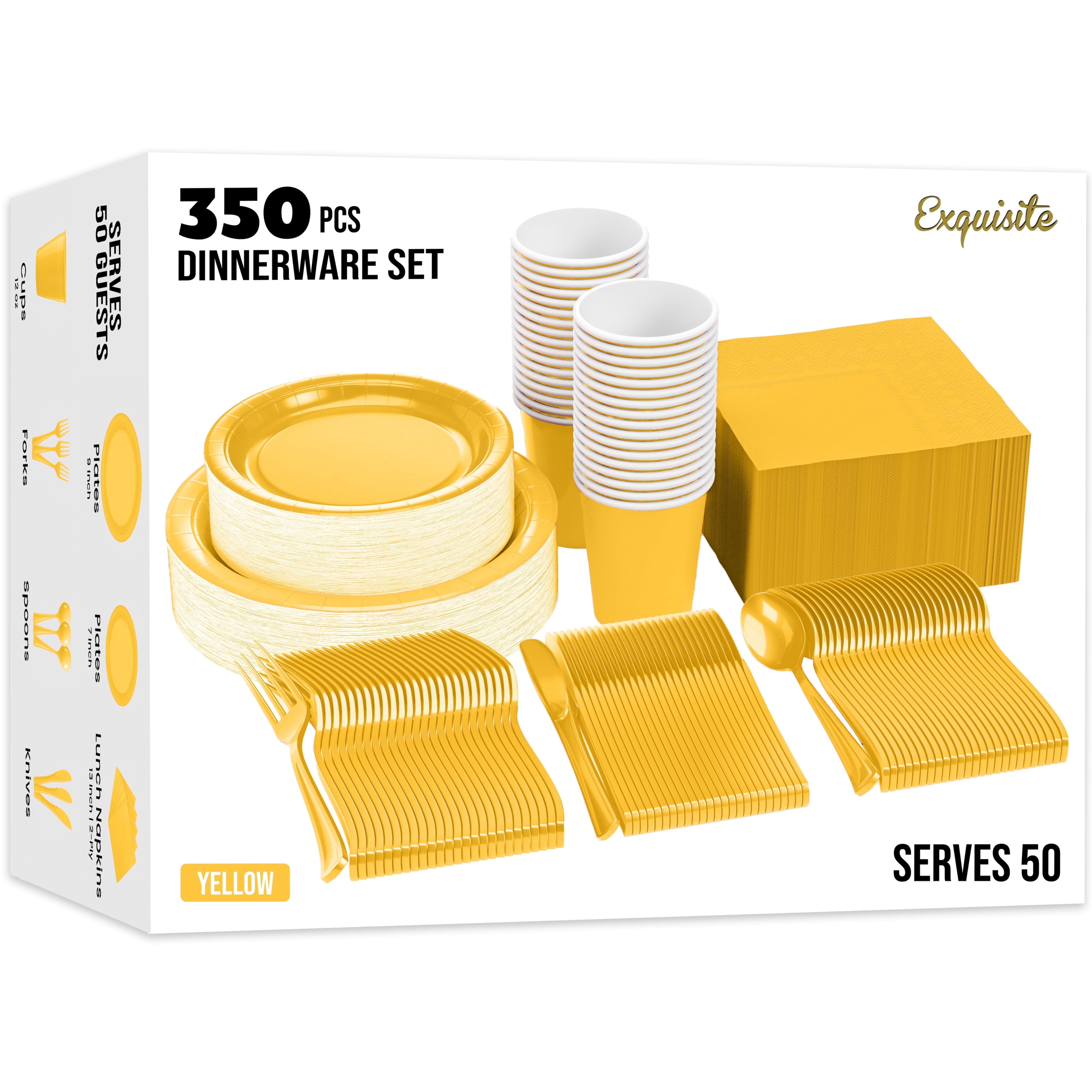 Exquisite, Paper Party Plates & Tableware Set, 350 Pcs, Yellow ...