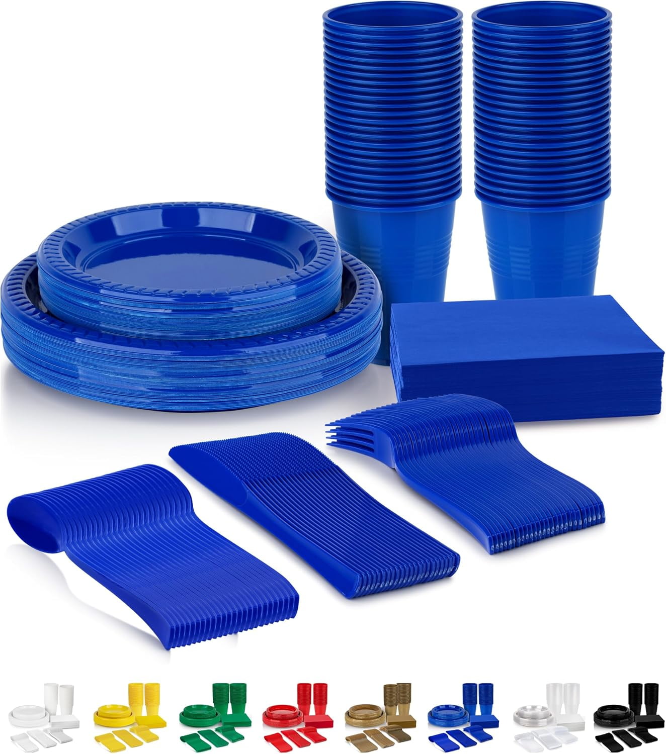 350 Piece BLUE Disposable Dinnerware Set 50 Guests, Plastic Party ...