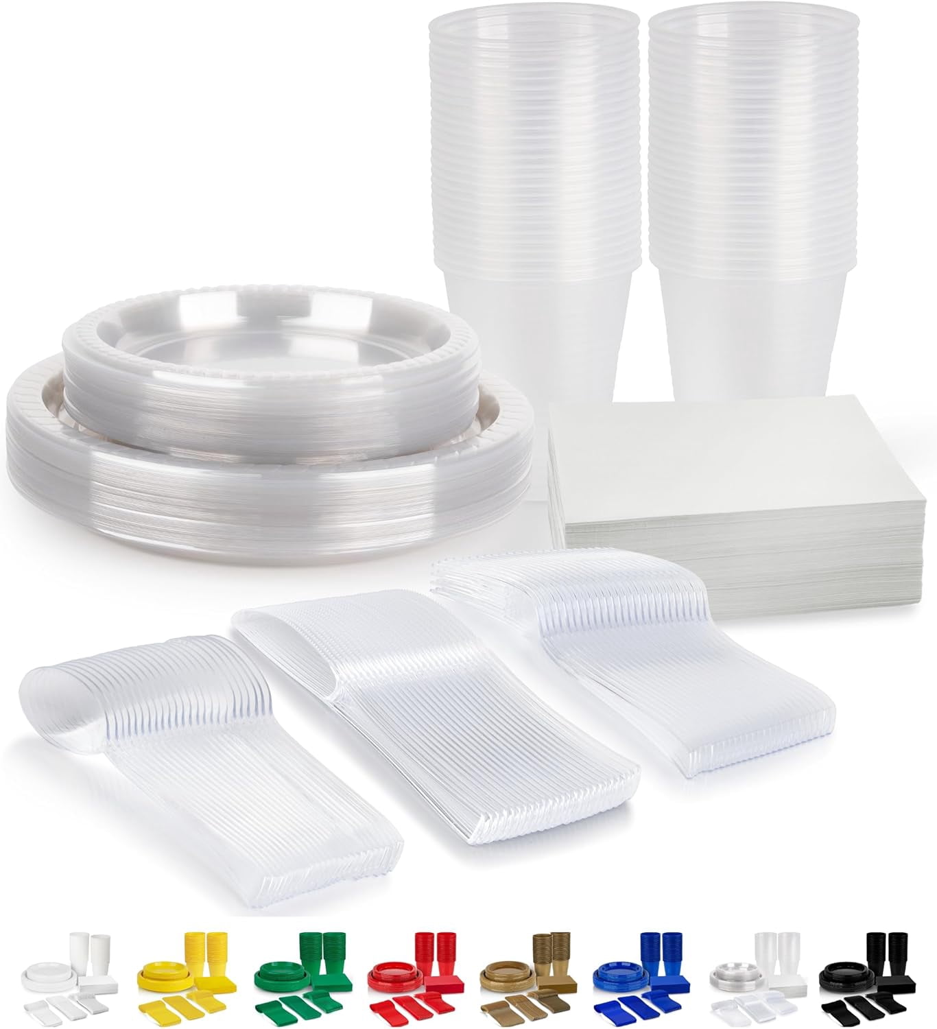 350 Piece Clear Dinnerware Set, 50 Guests Plastic Party Plates, Cups ...