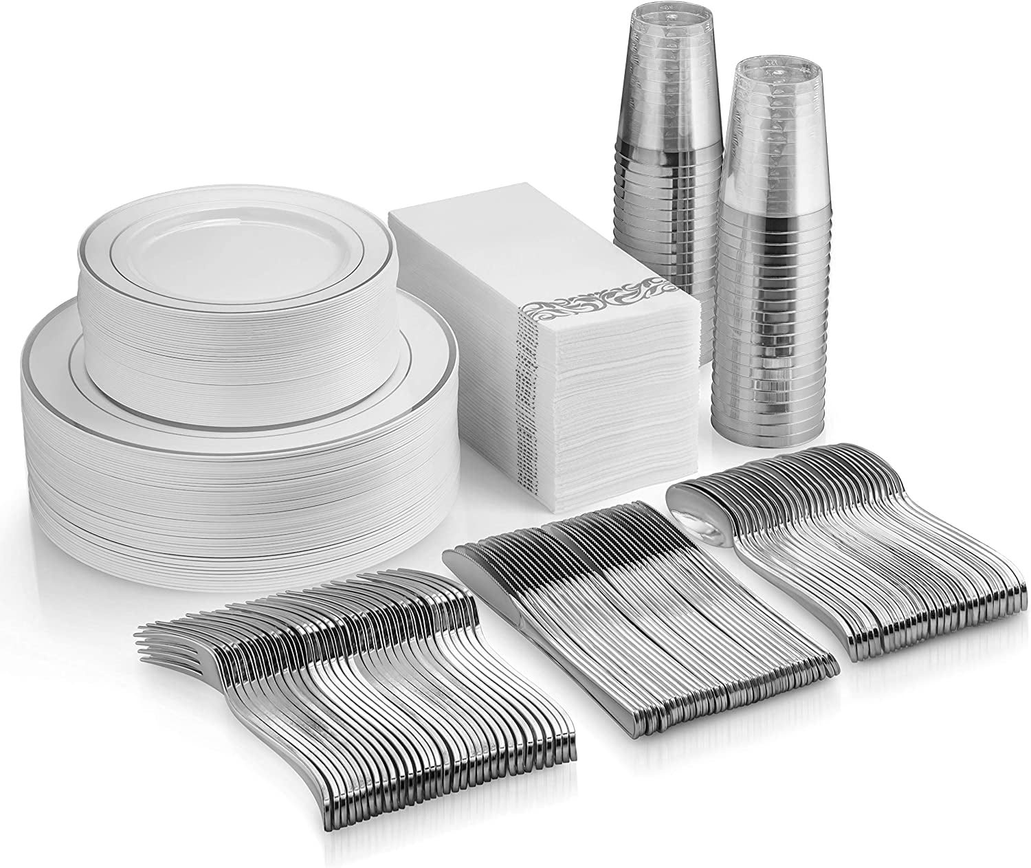 350-Piece Dinnerware Set - 50 Rim Plates, 50 Silverware Pieces, 50 ...