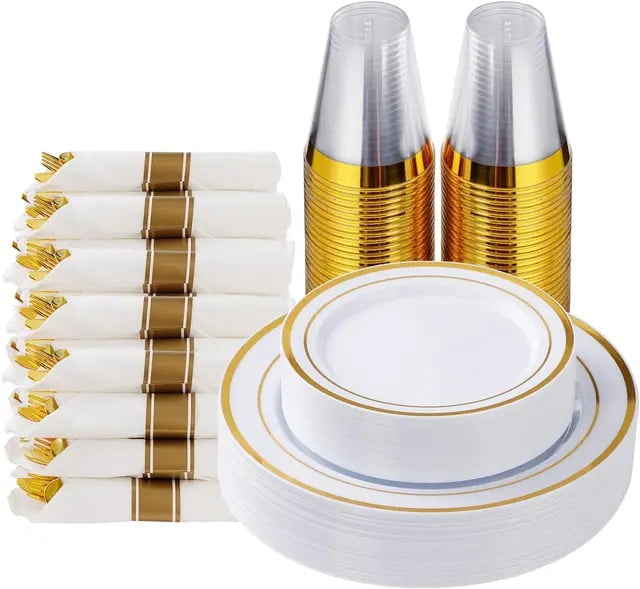 350-Piece Fancy Disposable Dinnerware Set for 50 Guests - Party Plates ...