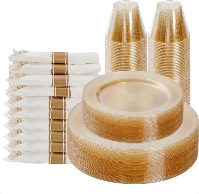 350-Piece Fancy Disposable Dinnerware Set for 50 Guests - Party Plates ...