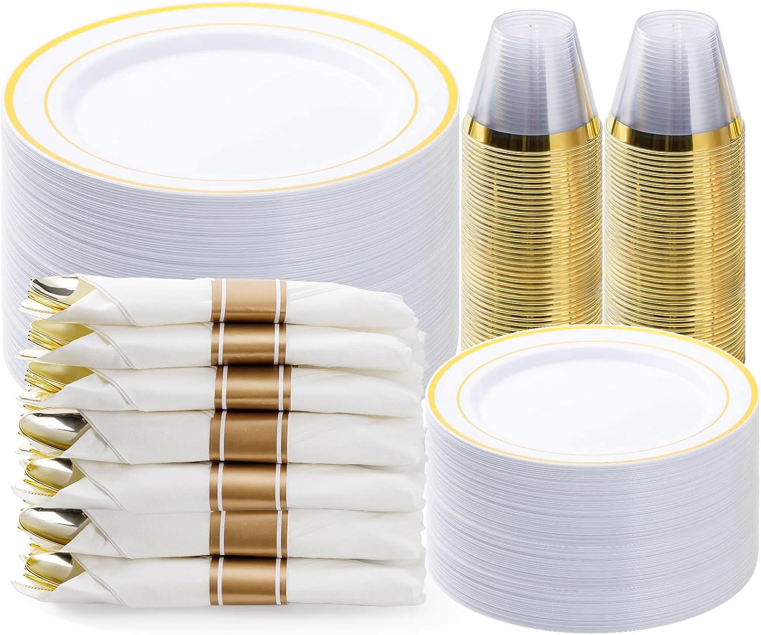 350-Piece Gold Disposable Dinnerware Set for 50 Guests Including Plates ...