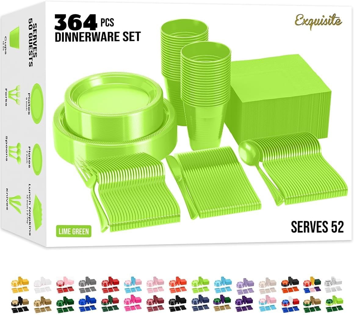 350-Piece Lime Green Disposable Tableware Set with 9 Inch Dinner Plates ...