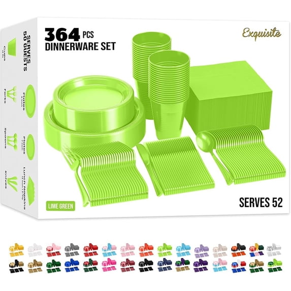 350-Piece Lime Green Disposable Tableware Set with 9 Inch Dinner Plates ...