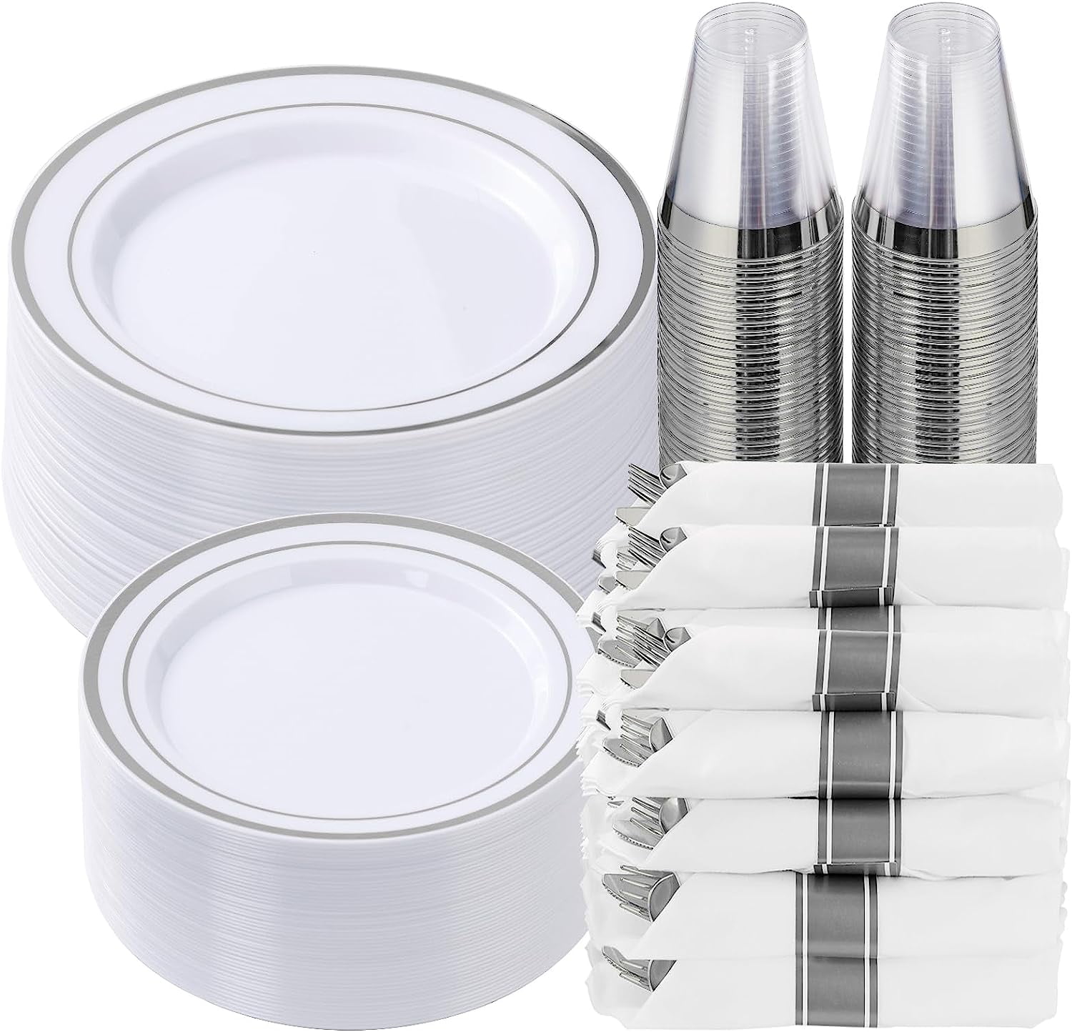 350 Piece Silver Plastic Cutlery Set, For 50 Guests, Including: 50 ...