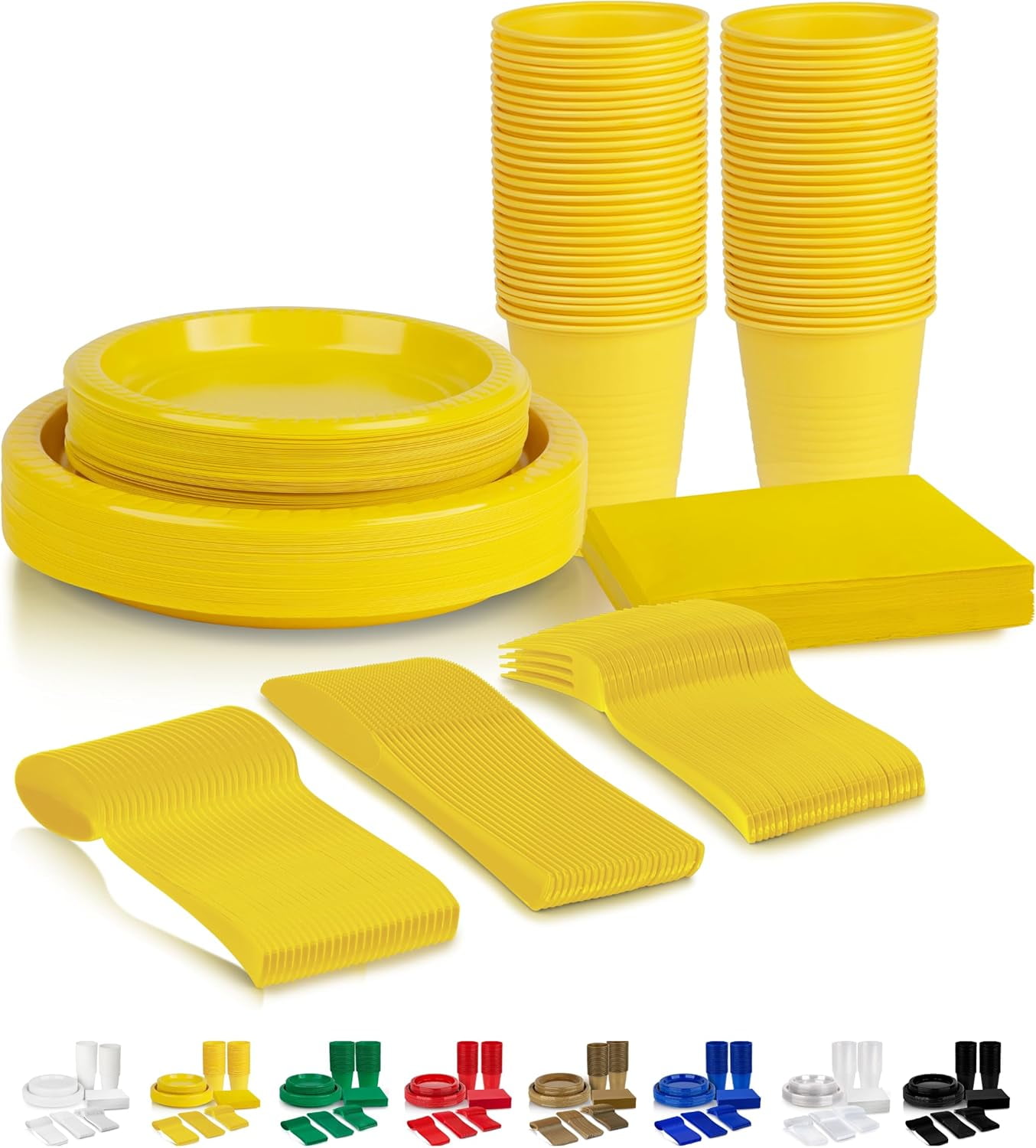350 Piece Yellow Dinnerware Set, 50 Guests Plastic Party Plates, Cups ...