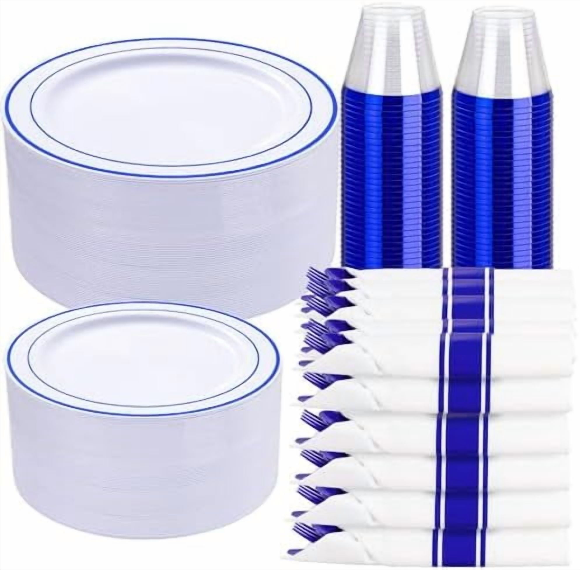 350 Pieces Blue Plastic Plates - Disposable Silverware and Cups ...