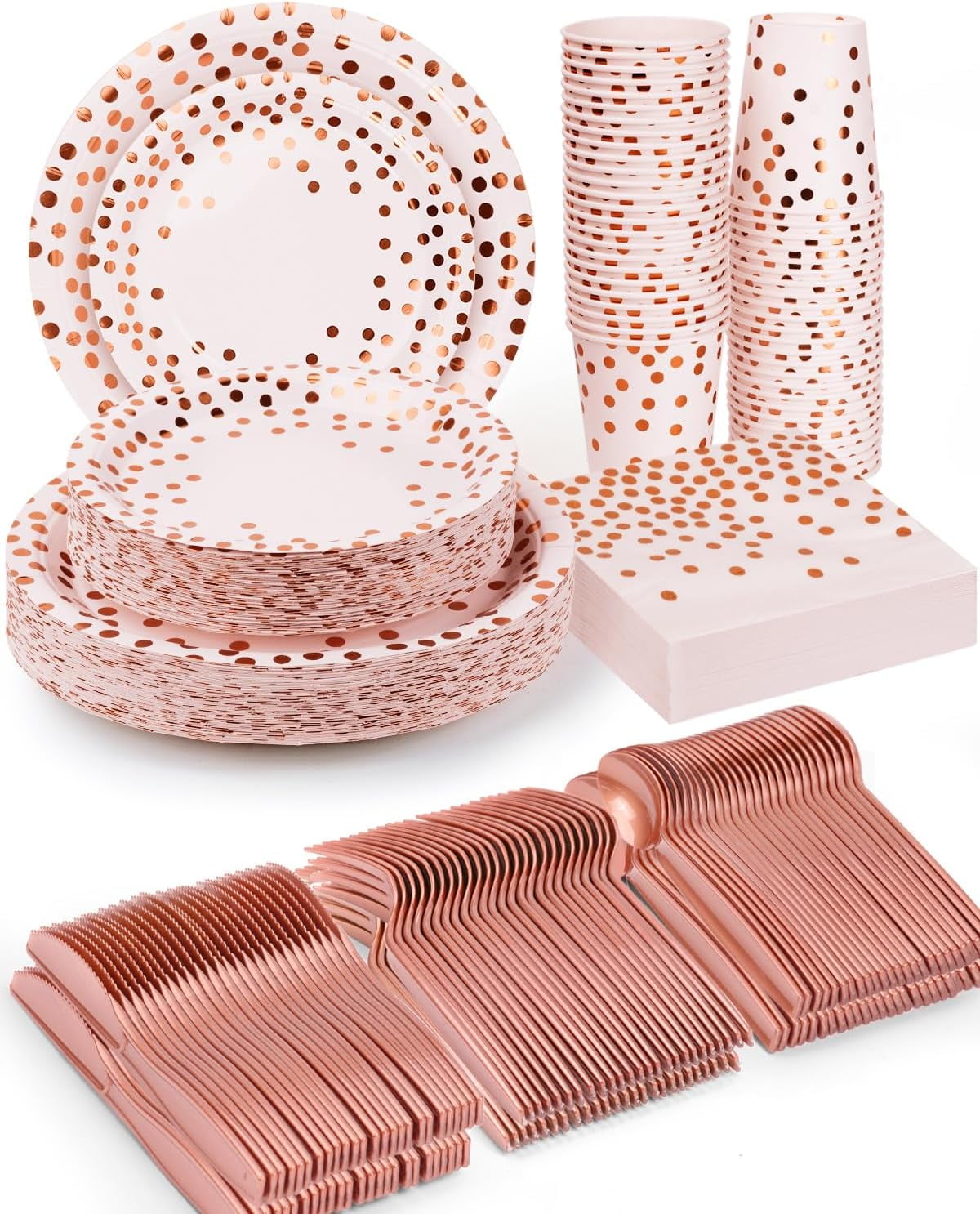 350 Pieces Pink and Rose Gold Polka Dot Party Plates, Cups, Napkins ...