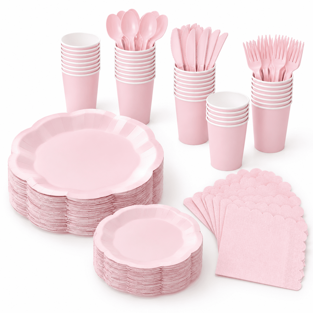 350 Pink Paper Plates And Napkdisposable Tableware Serve 50 Guest ...