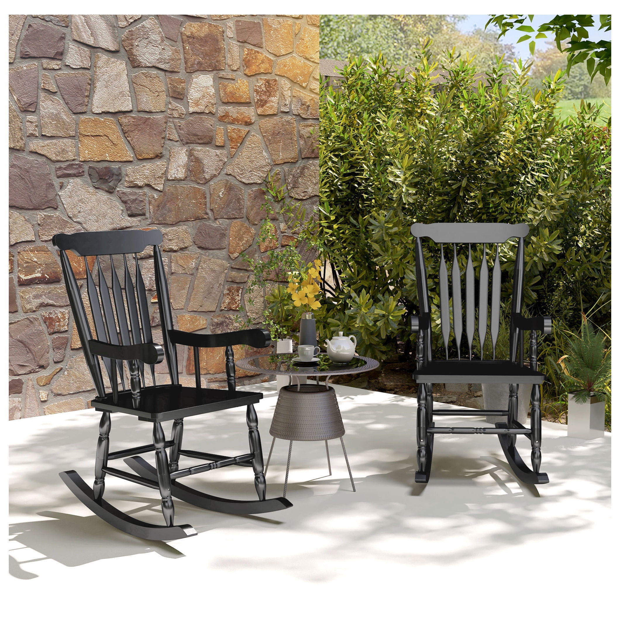 350 lbs Outdoor Wood Rocking Chair with High Back for Patio - Walmart.com