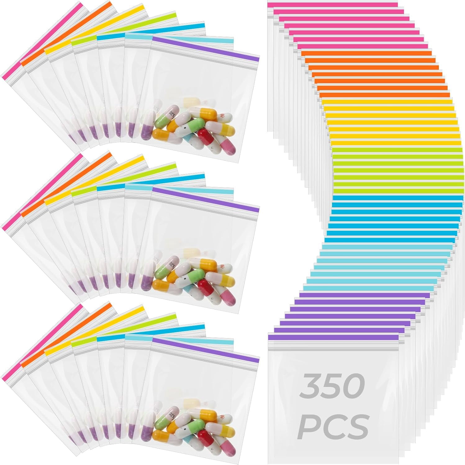 350-piece pill bag, disposable 7-color zipper pill bag, daily travel ...