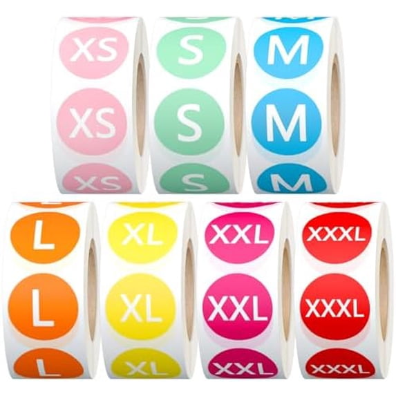 3500 Pcs 7 Rolls 7/8 Inch Size Stickers, 7 Colorful Sizes Coded Round ...