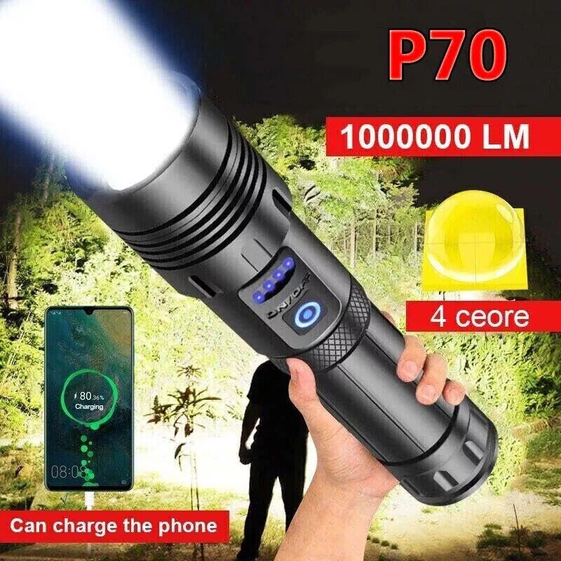 350000000 Lumen Super Bright LED Tactical Flashlight Rechargeable LED ...