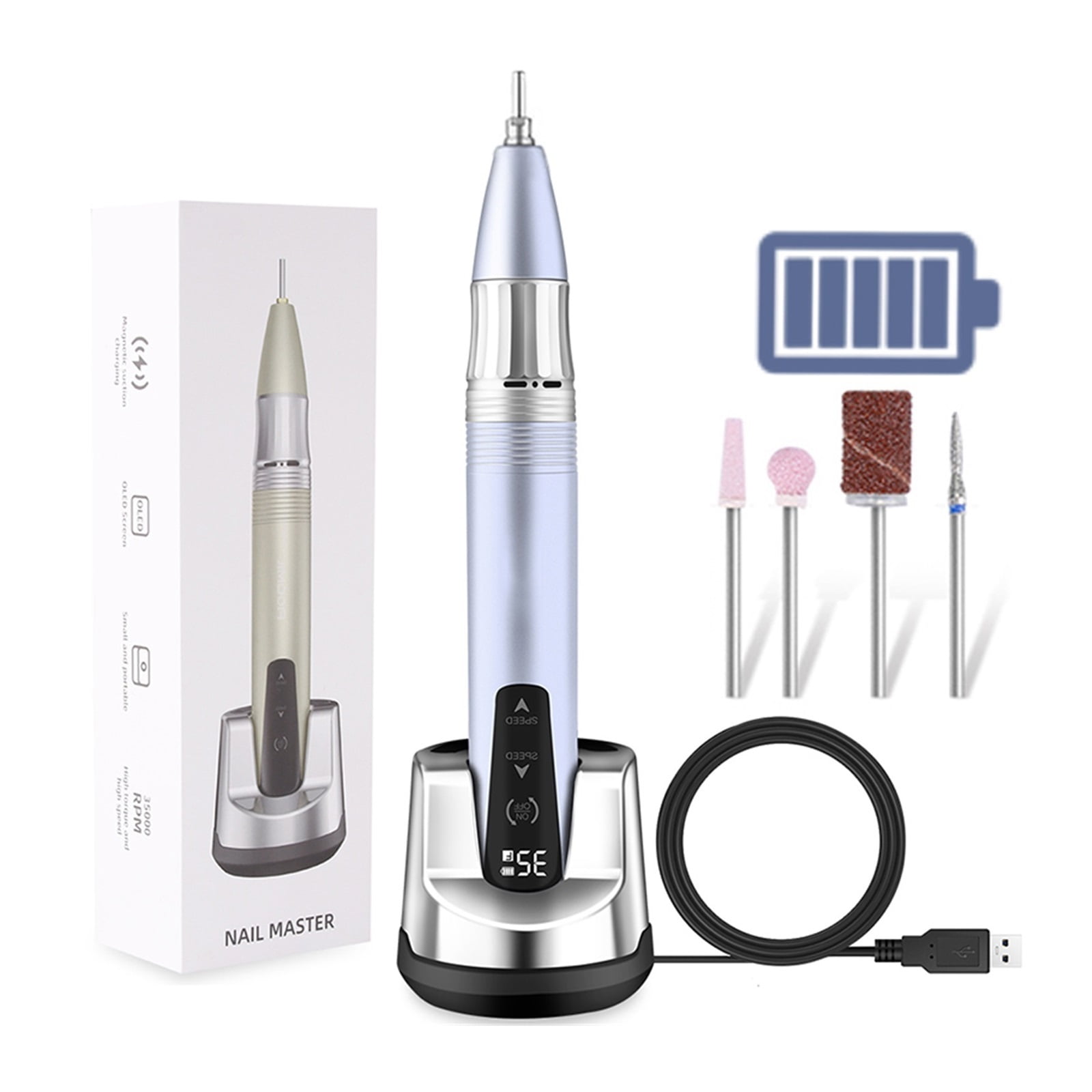 35000RPM Cordless Nail Drill Machine, Rechargeable Portable Electric ...