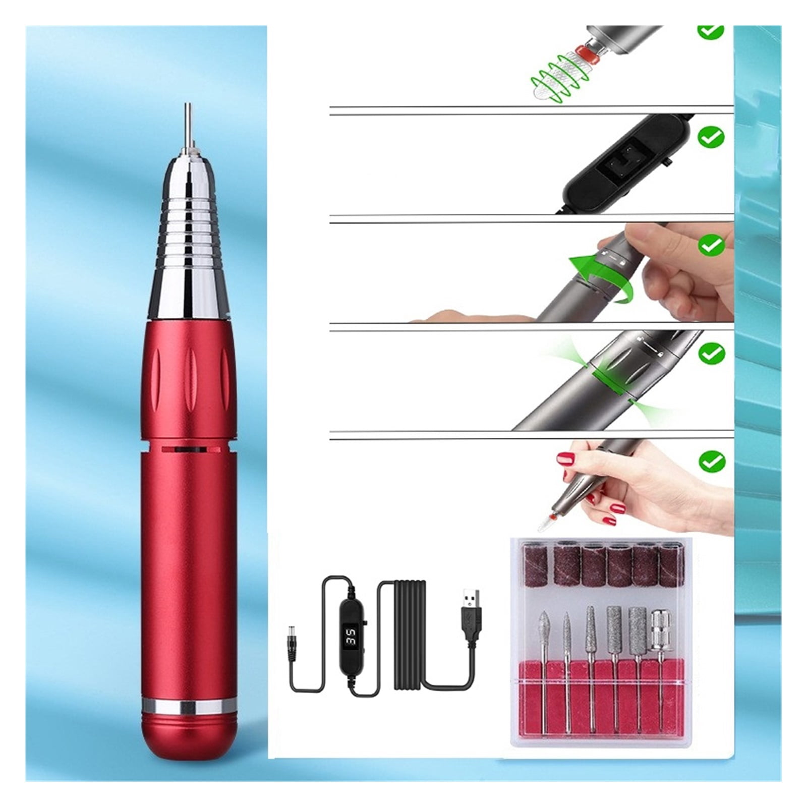 35000RPM Electric Manicure Machine, USB Nail Drill For Acrylic Gel ...