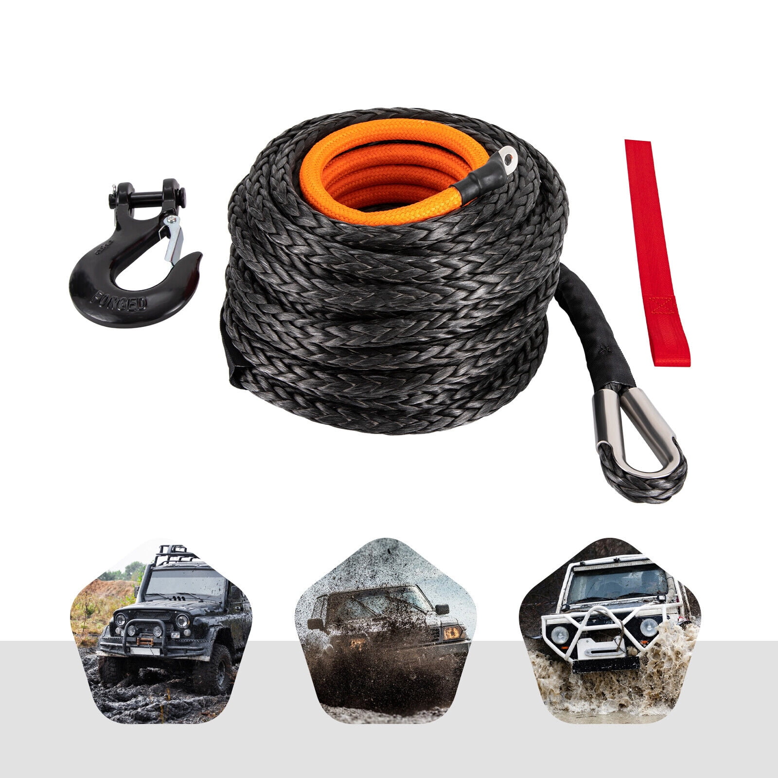 35000lbs Synthetic Winch Rope Line Recovery Cable Winch Rope w/ Sheath ...