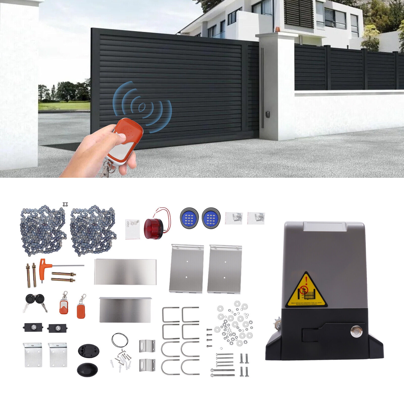 3500lbs Automatic Sliding Gate Opener Kit with 2 Remote Controls Slide ...