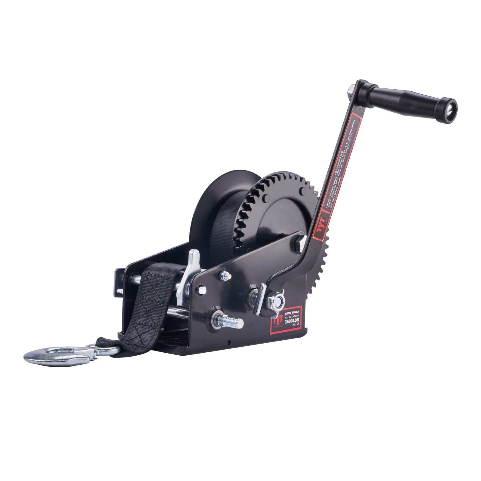 3500lbs Dual Gear Hand Winch Hand Crank 33ft Nylon Strap ATV Boat ...