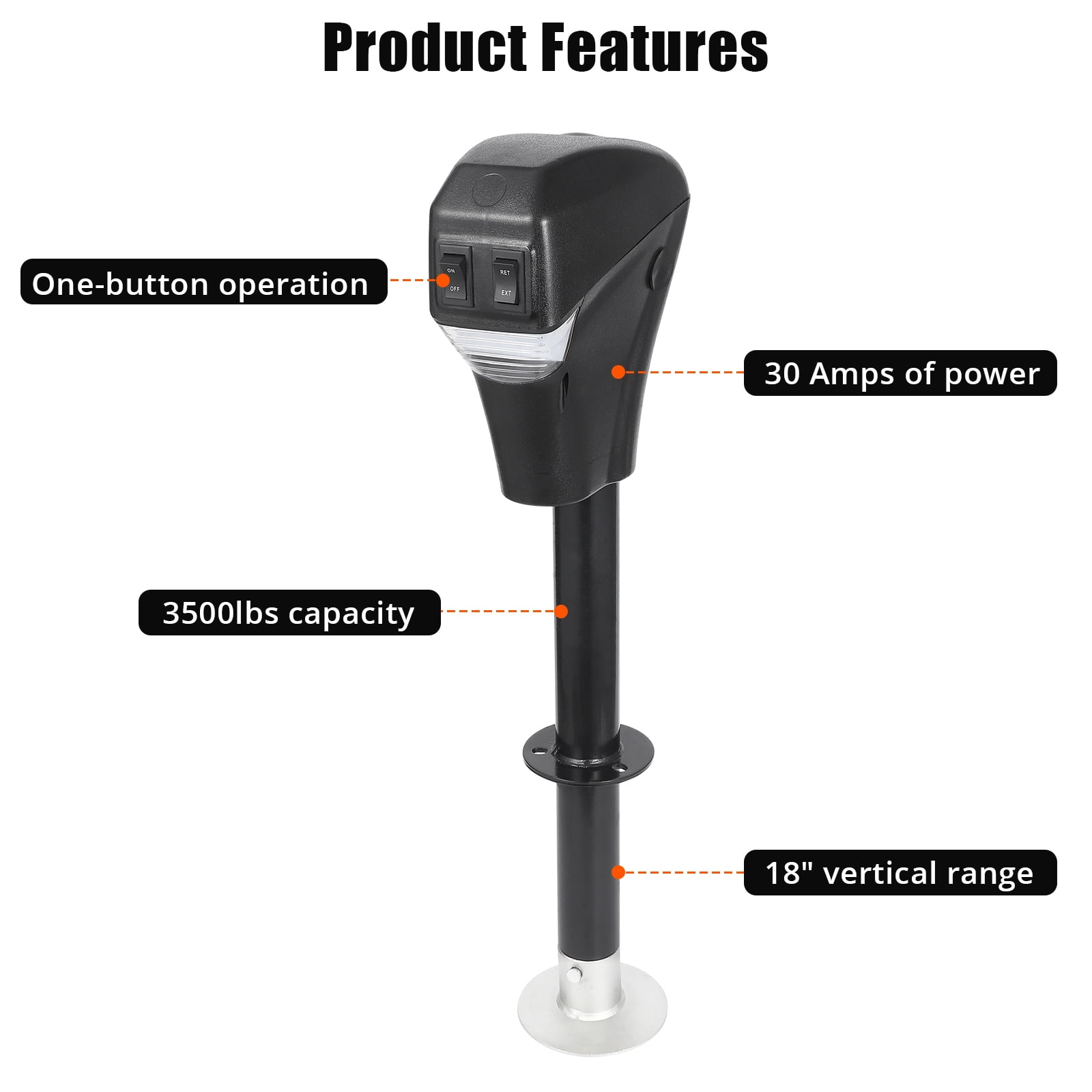 3500lbs Electric Tongue Jack for A-Frame Trailer with Front LED,DC 12V ...