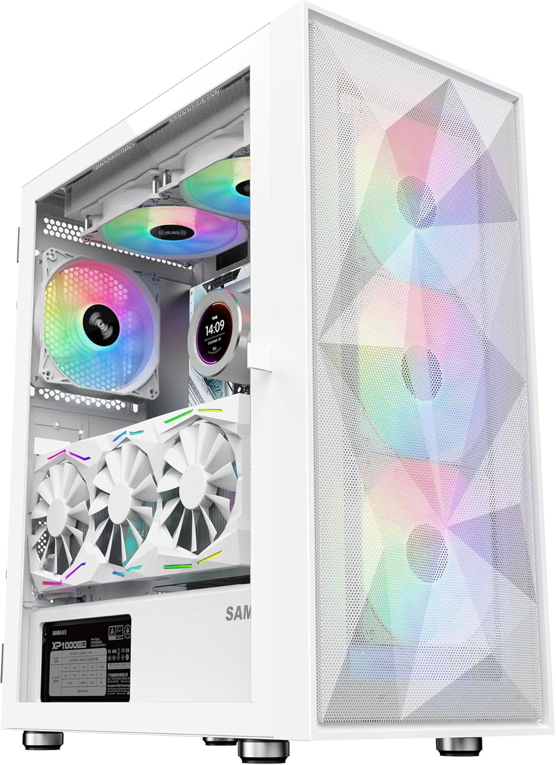 3509 White ATX Mid Tower PC Case – Steel Mesh Front, Hinged Tempered ...