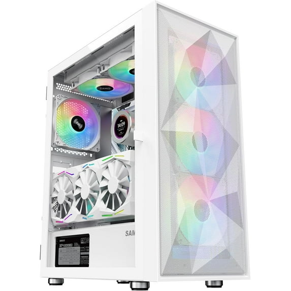 3509 White ATX Mid Tower PC Case – Steel Mesh Front, Hinged Tempered ...