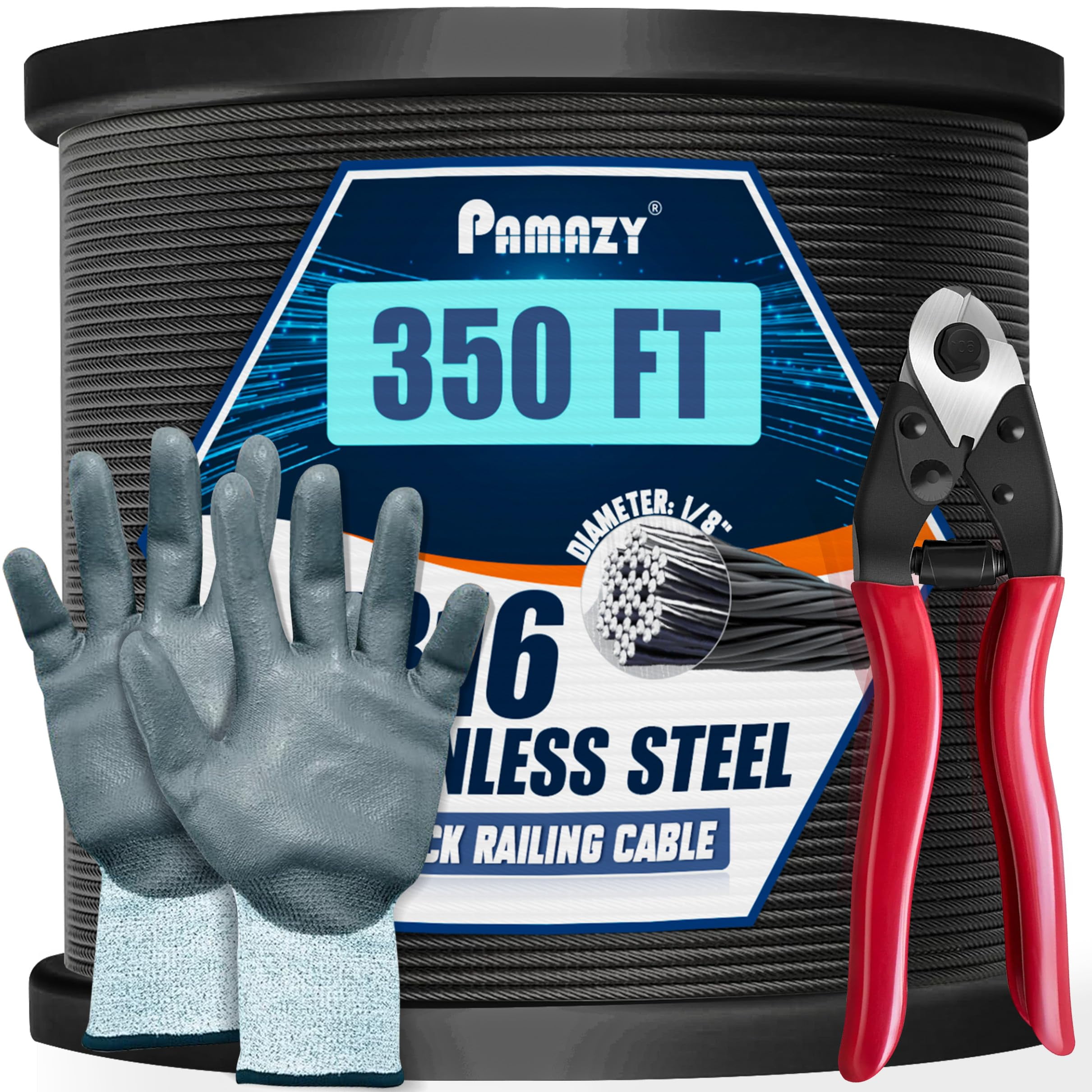 350FT 1/8” Black T316 Stainless Steel Deck Cable Railing Kit with ...