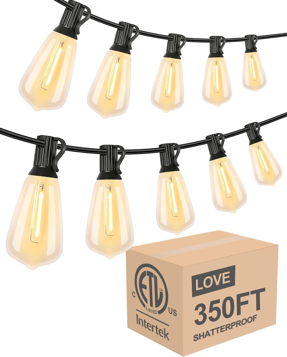 350FT Outdoor String Lights, LED Bistro String Lights with Shatterproof ...