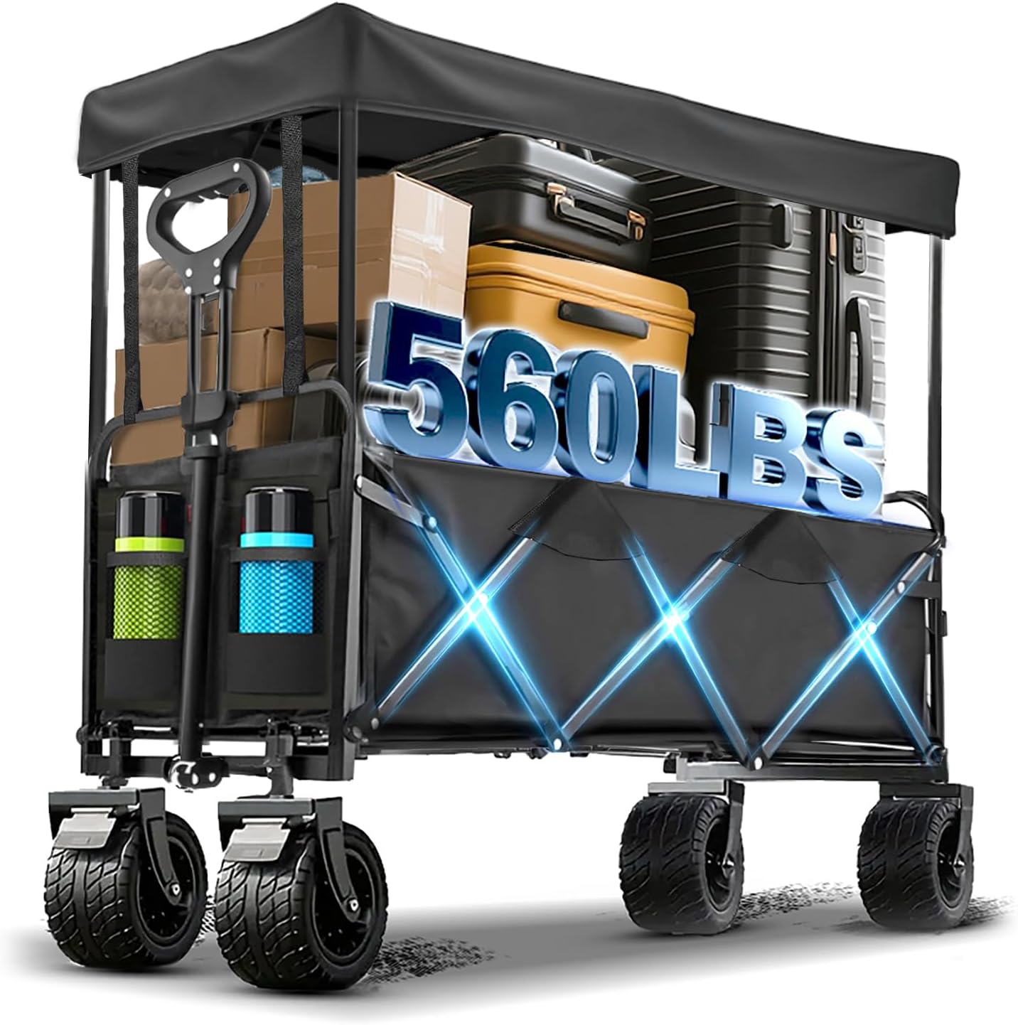 350L Large Capacity Foldable Wagon with Removable Canopy & Brakes ...