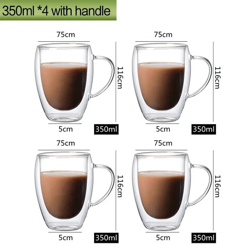 350ML Double Wall Glass Cup Transparent Handmade Heat Resistant Tea ...