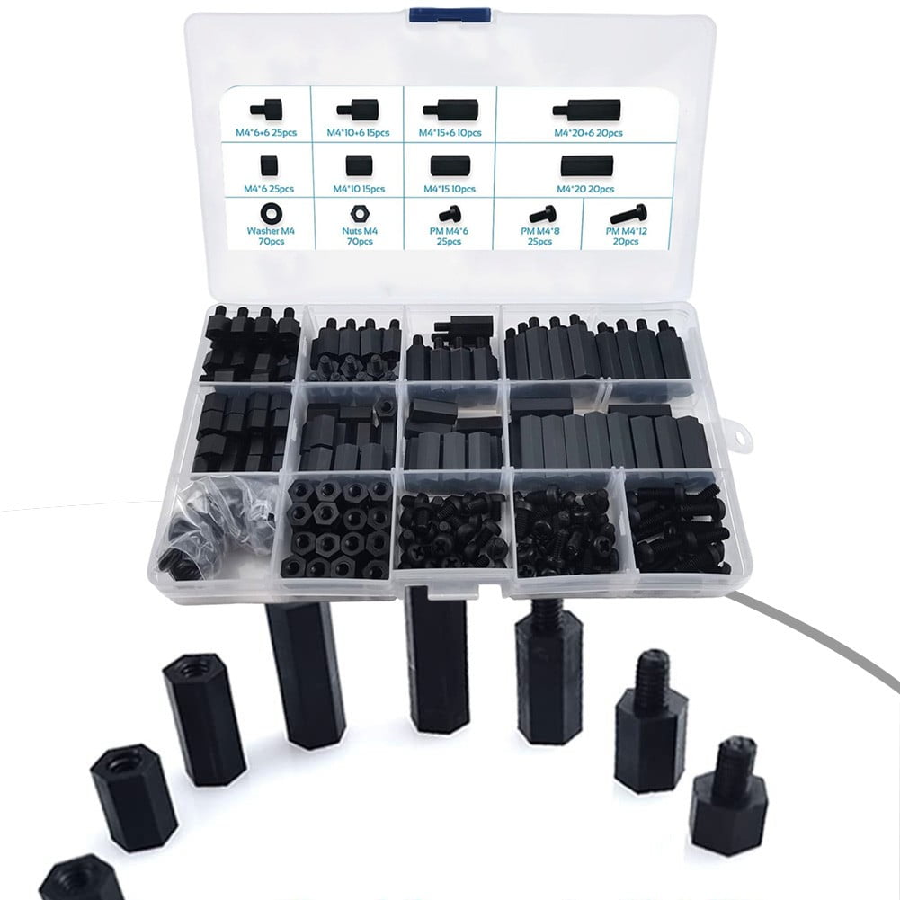350PCS Black Male Female Nylon Hex Spacer Standoff Screw Nut Set ...