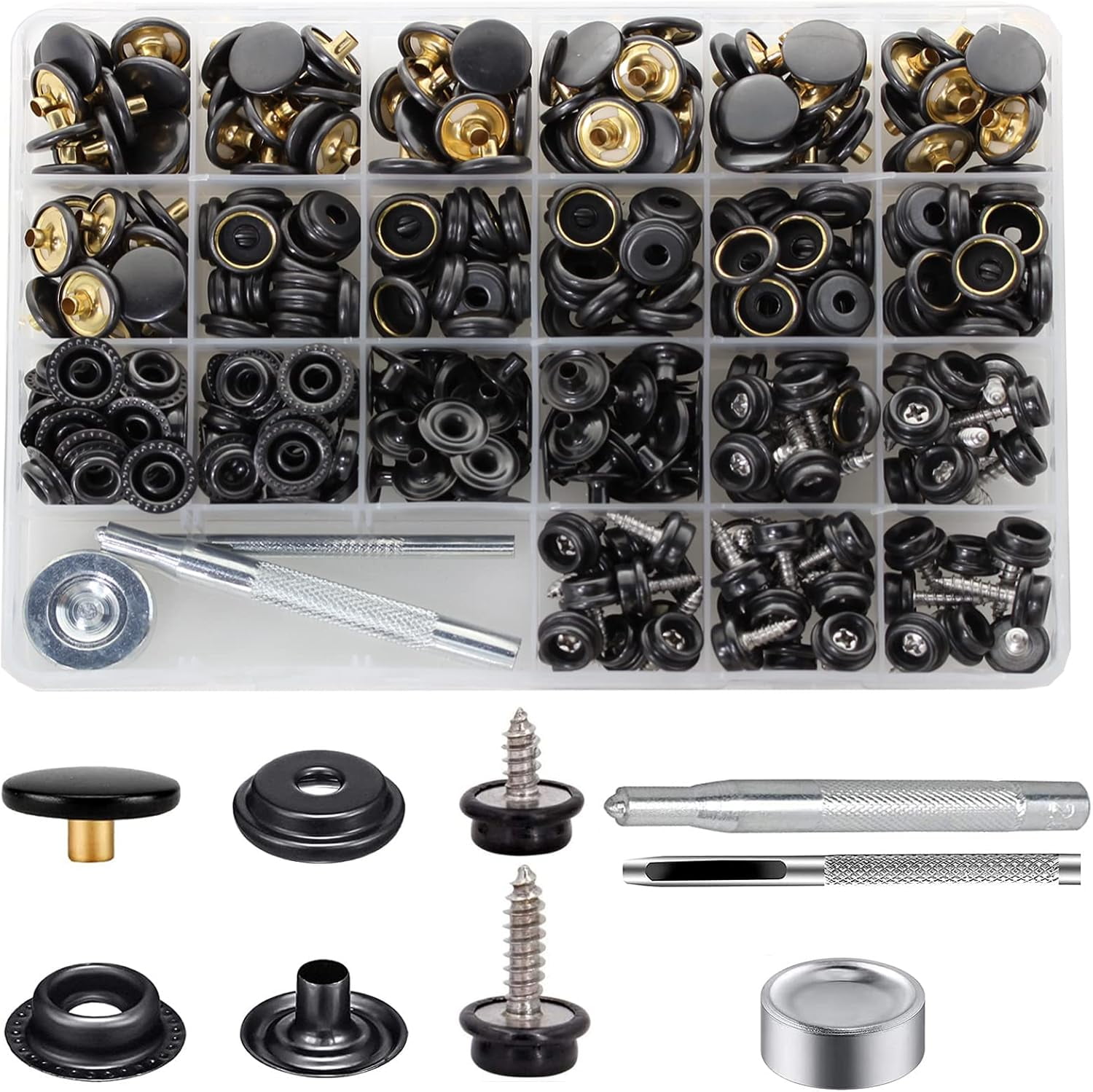 350PCS Canvas Snap Kit, Stainless Steel Screws Snaps Marine Grade ...
