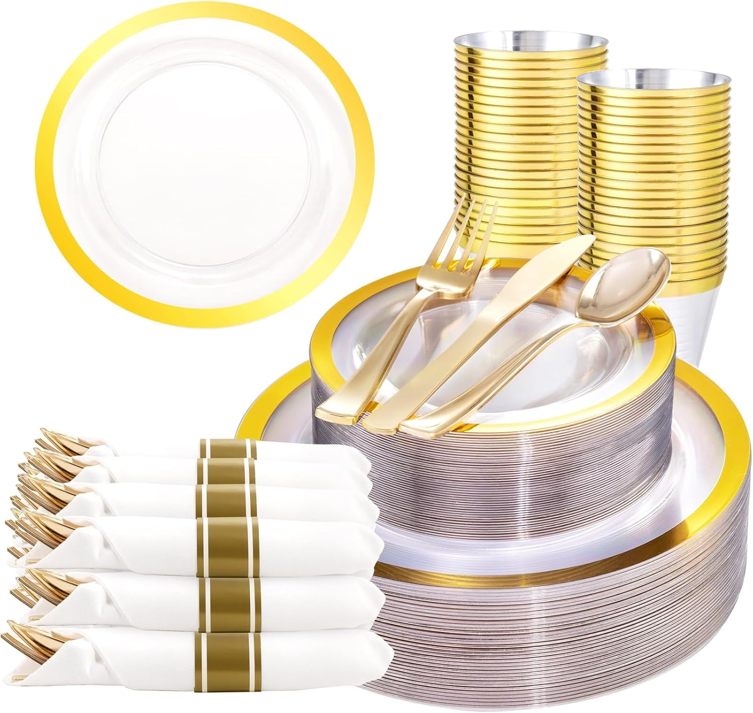 350PCS Clear Black Plastic Plates - Clear Plates with Black Rim for ...