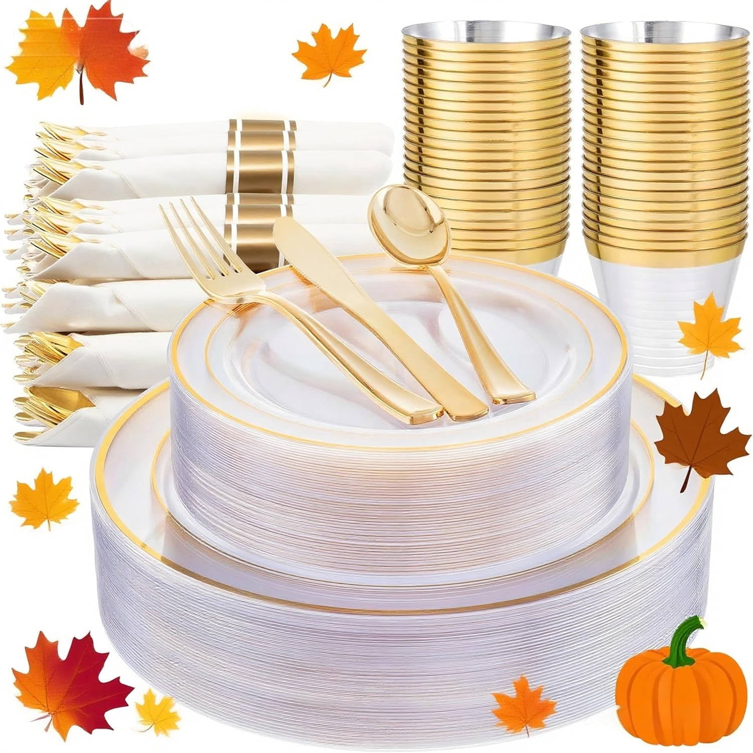 350PCS Clear-Gold Plastic Plates - 100 Disposable Plates, 150Plastic ...