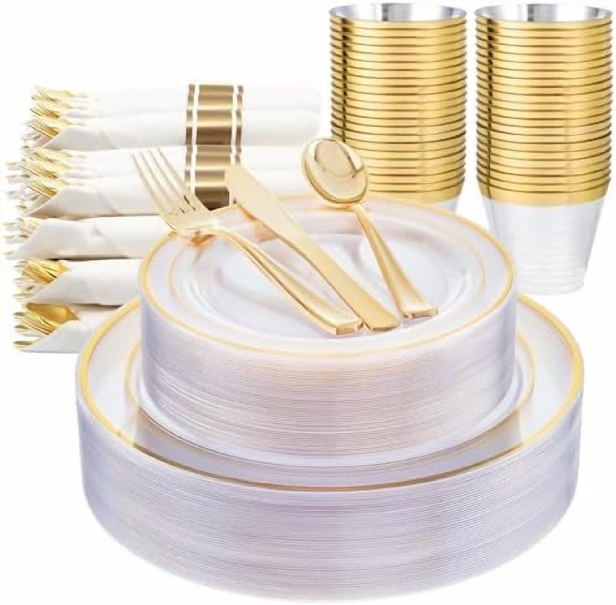 350PCS Clear-Gold Plastic Plates - 100 Disposable Plates, 150Plastic ...