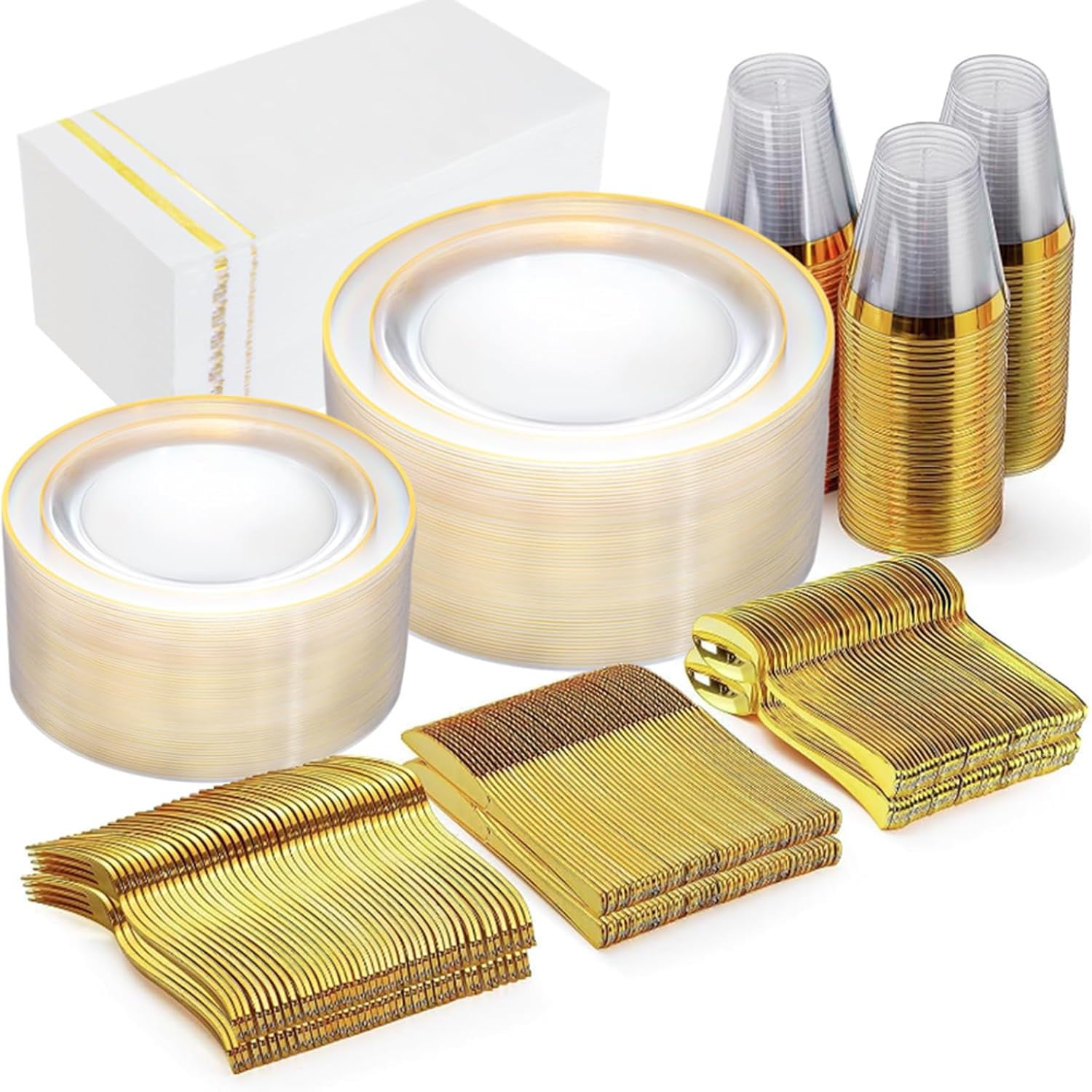 350PCS Clear Gold Plastic Plates - Disposable Gold Dinnerware Sets ...