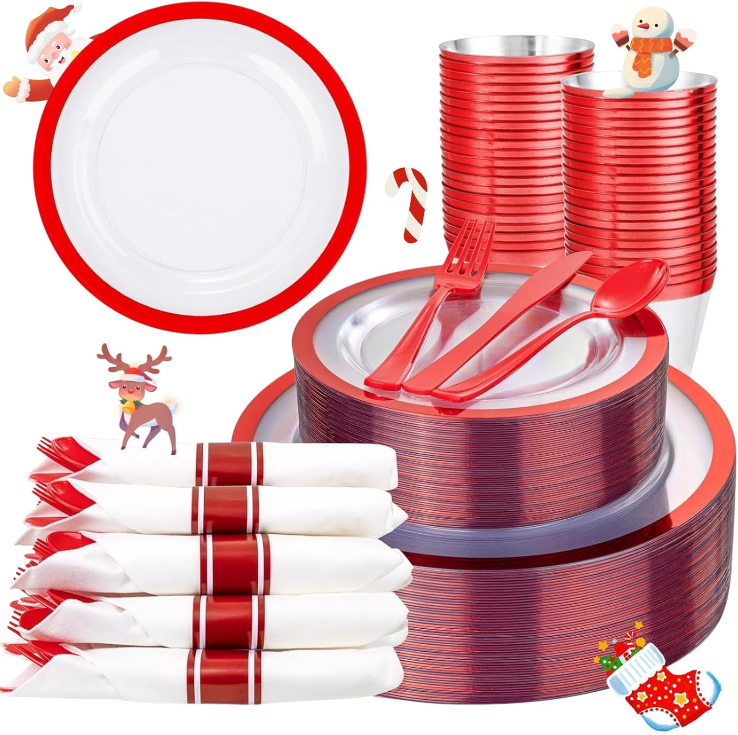 350PCS Clear and Red Plastic Plates New Year Plates and Napkins for ...