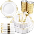 350PCS Gold Plastic Plates Disposable Dinnerware Set for 50 Guests ...