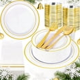 350PCS Gold Plastic Plates - White and Gold Disposable Plastic ...