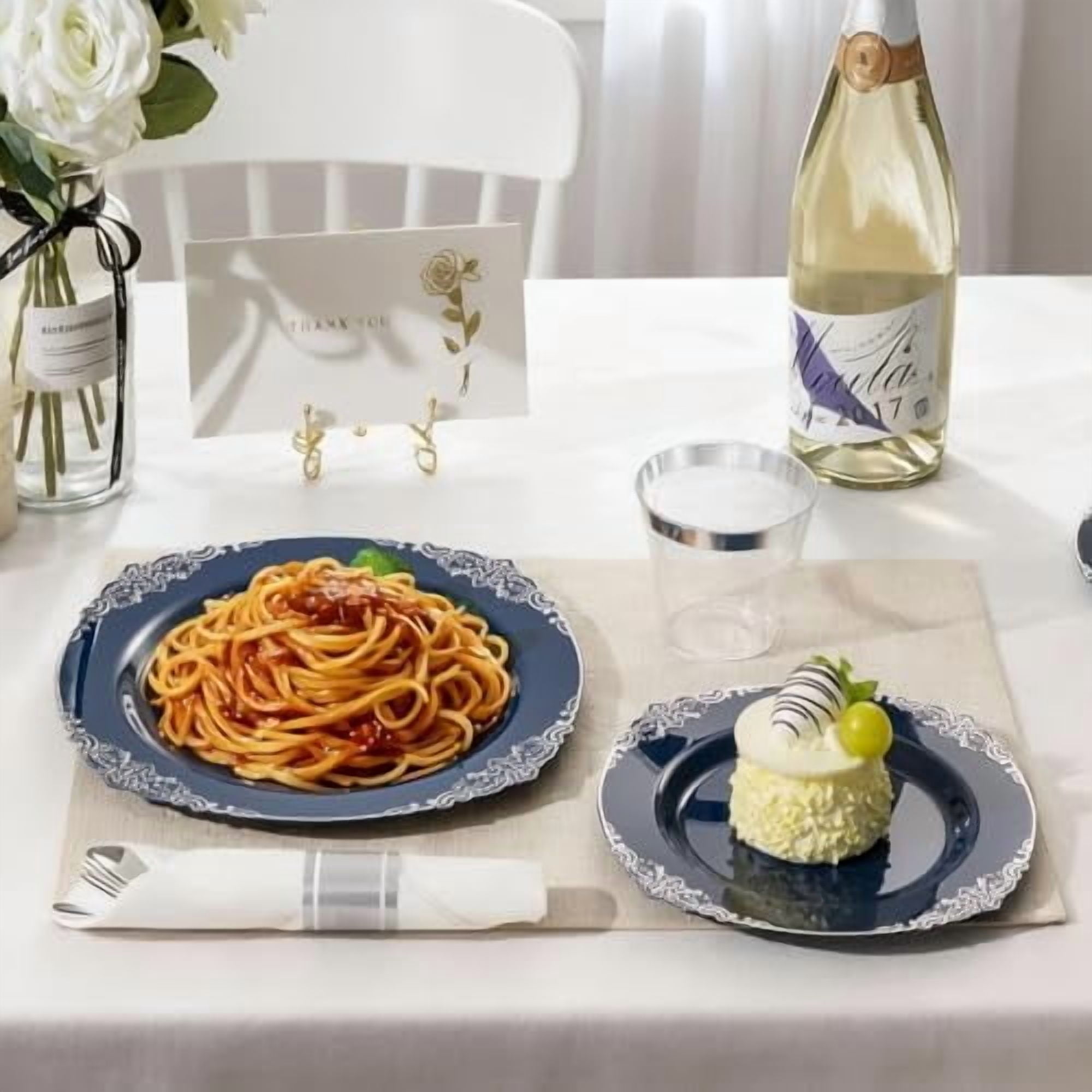 350PCS Navy Blue Plates for 50 Guests, Disposable Dinnerware Sets ...