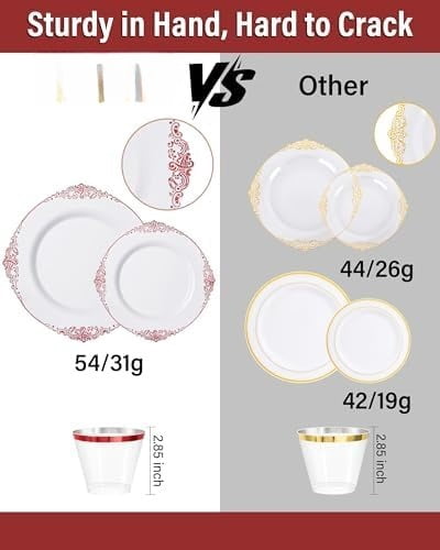 350PCS Red Plastic Plates - White Red Plastic Dinnerware Set for 50 ...