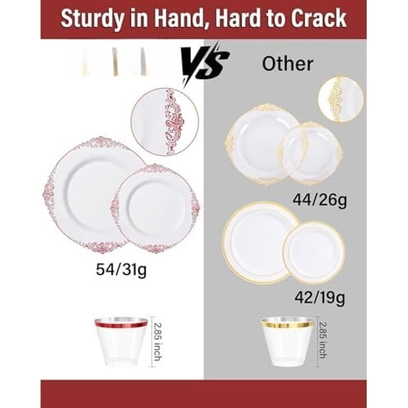 350PCS Red Plastic Plates - White Red Plastic Dinnerware Set for 50 ...