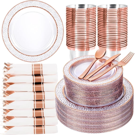 350PCS Rose Gold Plastic Plates - Clear Rose Gold Disposable Plates ...