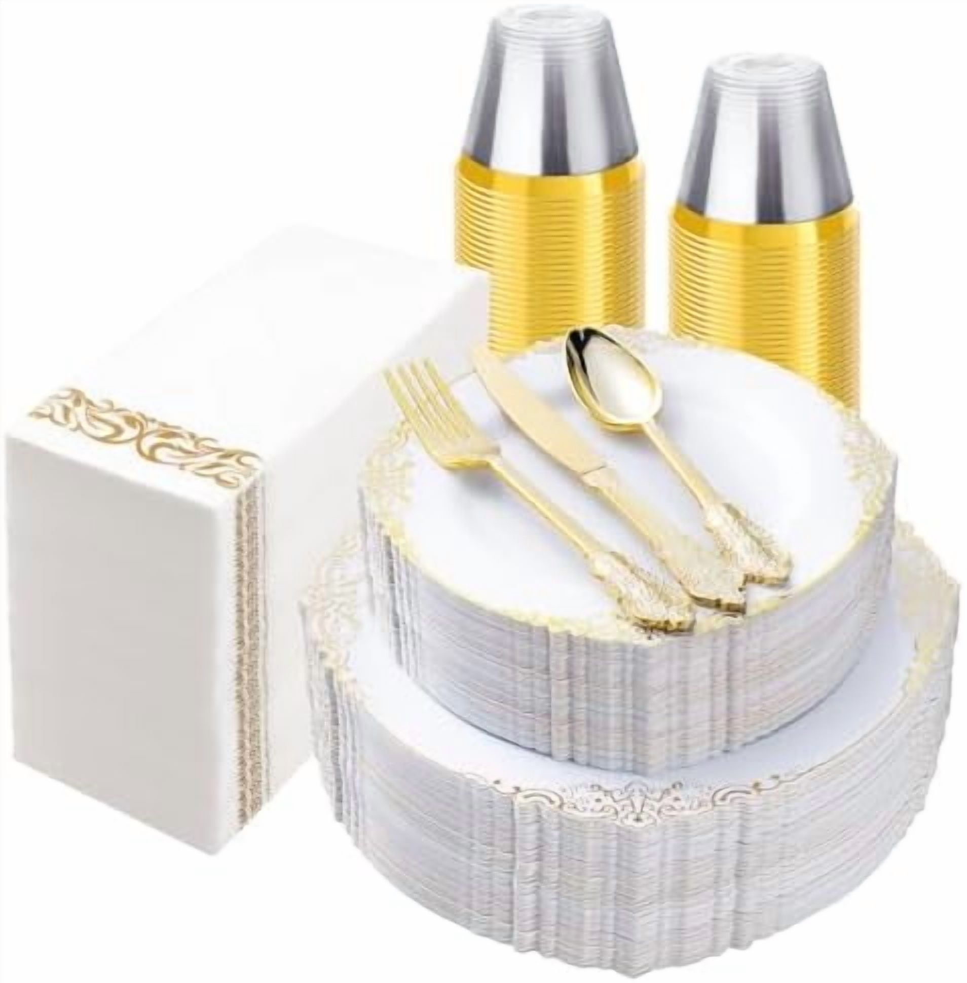White And Gold Plastic Plates