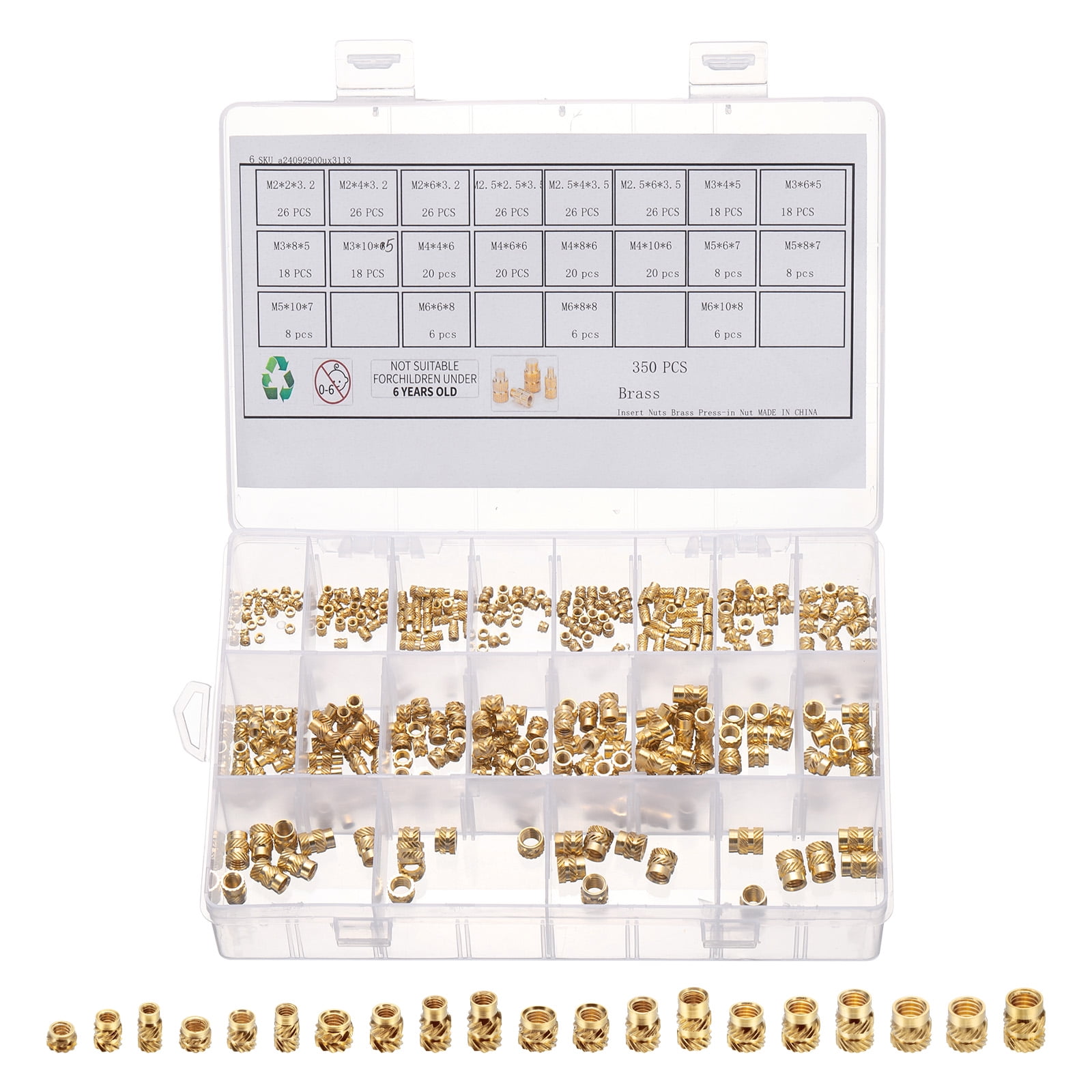 350Pack M2 M2.5 M3 M4 M5 M6 Metric Threaded Inserts Brass Heat Set ...