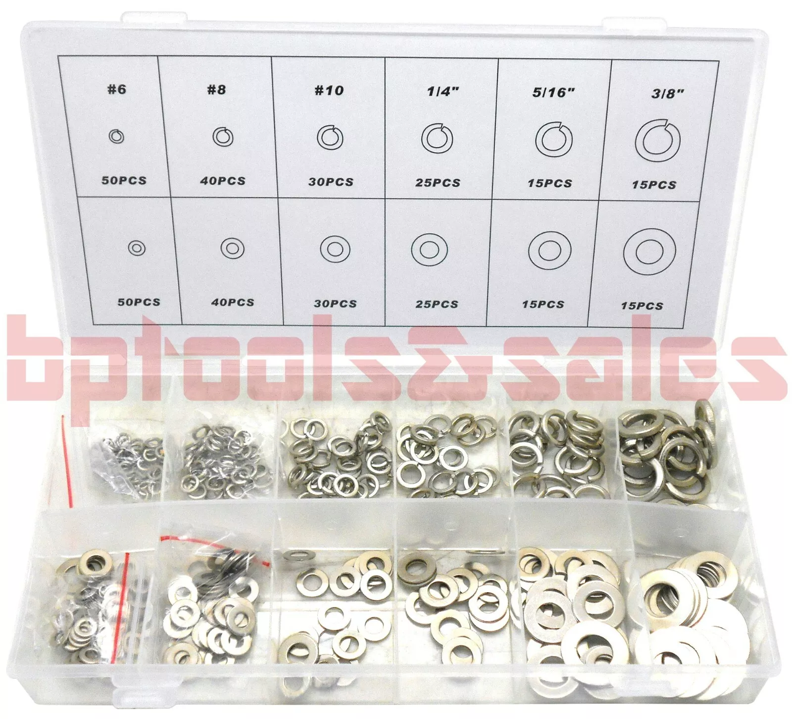 350Pc Washer Assortment Set Flat & Spring Type Washer Kit 6 Sizes ...